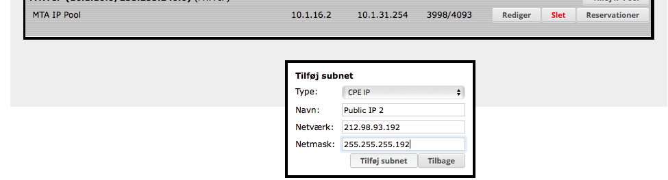 IP opsætning, tilføj ekstra subnet | Panther Admin